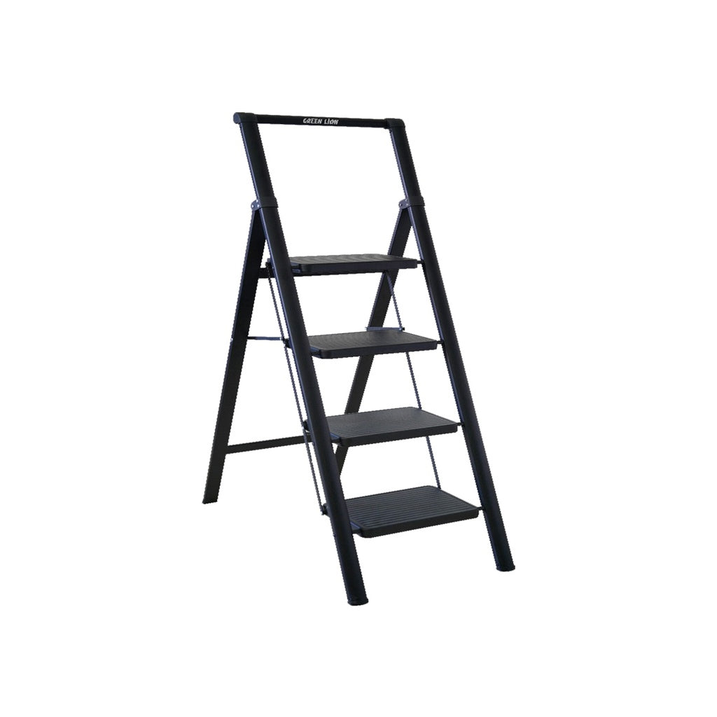 Green Lion Foldable Ladder 150kg - Anti-Slip 4-Step Steel Ladder | Black