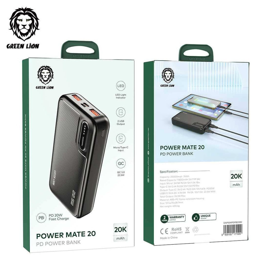 Green Lion Power Mate 20 PD Power Bank 20000mAh 20W Fast Charge ...